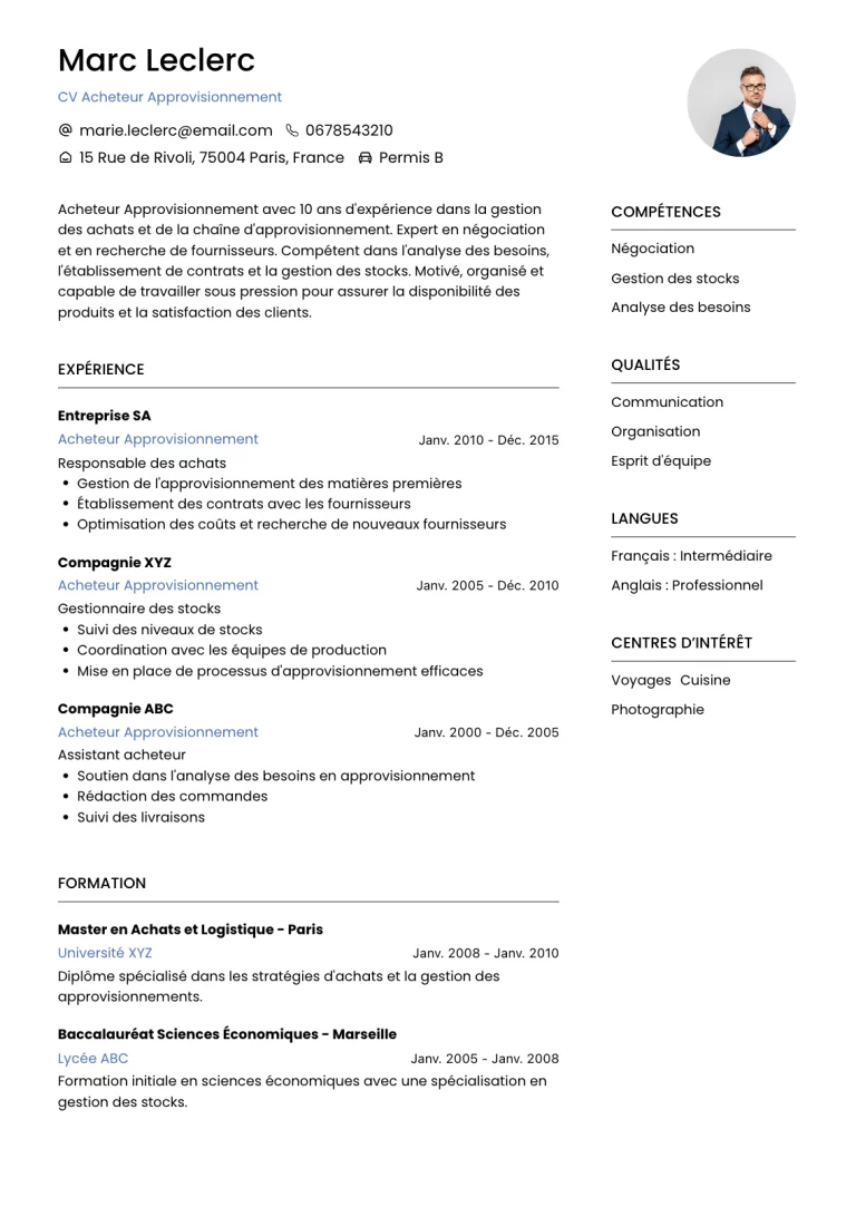 CV Acheteur Approvisionneur : Modèle + Exemples à télécharger | Gratuit
