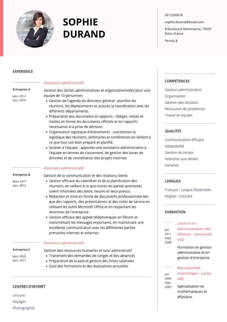CV Assistant Administratif : Modèle + Exemples à télécharger | Gratuit