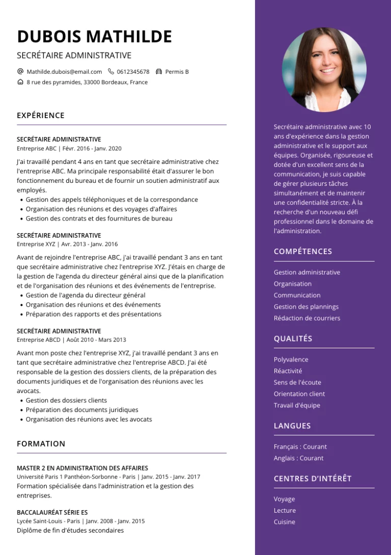 CV Secrétaire : Modèle + Exemples à télécharger | Gratuit
