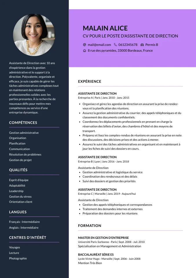 Cv Assistant De Direction Modèle Exemples à Télécharger Gratuit