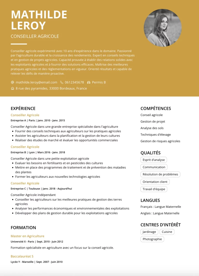 CV Conseiller Agricole : Modèle + Exemples à télécharger | Gratuit
