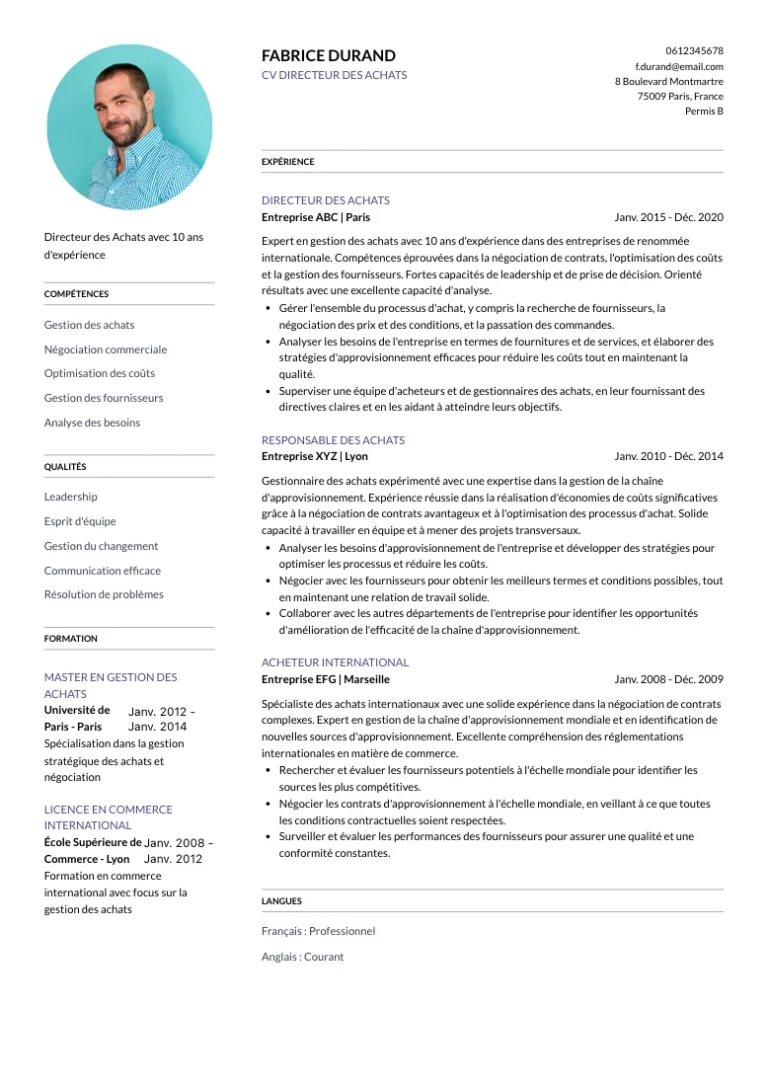 CV Directeur des Achats : Modèle + Exemples à télécharger | Gratuit