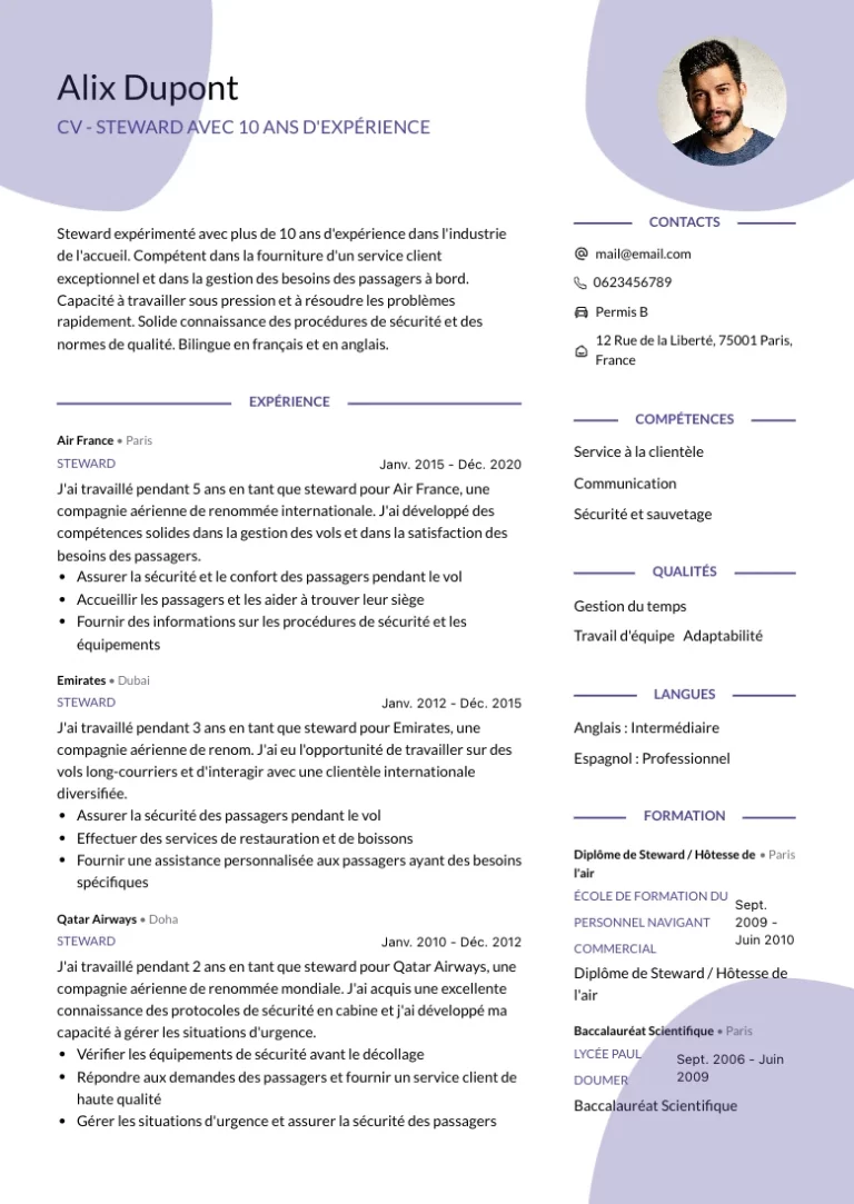 CV Steward : Modèle + Exemples à télécharger | Gratuit