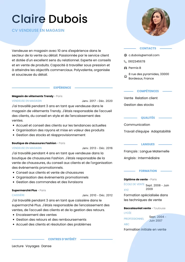 CV Vendeuse en Magasin : Modèle + Exemples à télécharger | Gratuit